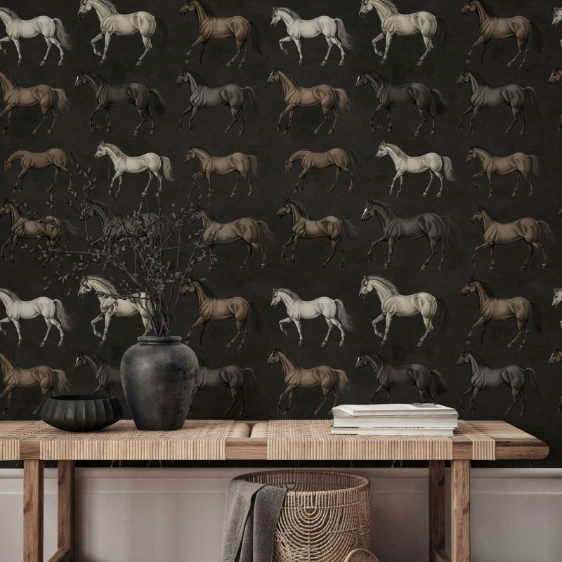 Charlton Home® Elegant Horse Wallpaper Realistic Equine Design Peel and Stick Wall Mural Dark ...